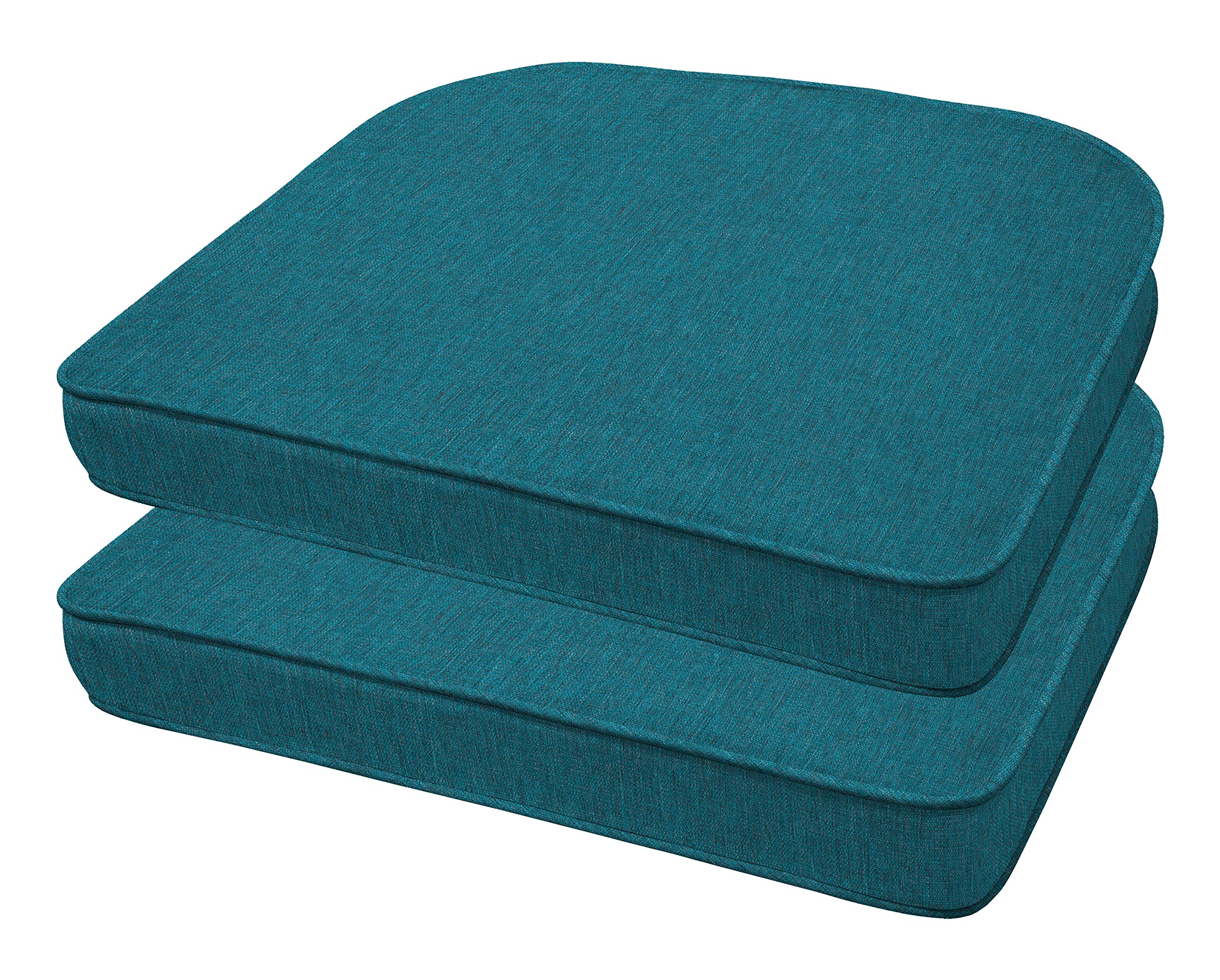 Honeycomb Indoor/Outdoor Textured Solid Teal Rounded Seat Cushion: Recycled Fiberfill, Weather Resistant, Comfortable and Stylish Pack of 2 Patio Cushions: 21â W x 18.5â D x 2.5â T