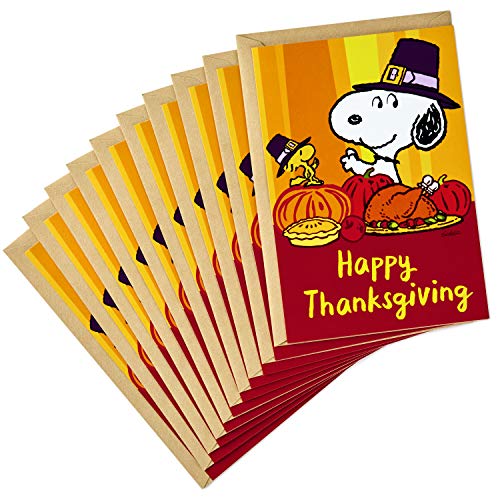 Hallmark Pack of Peanuts Thanksgiving Cards, Snoopy and Woodstock (10 Cards with Envelopes)