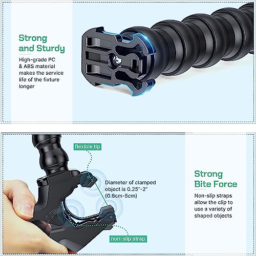 HONGDAK 8-in-1 Jaws Flex Clamp Mount with Adjustable Gooseneck (8 Sections) for GoPro Hero 11, 11Mini, 10, 9, 8, 7, 6, 5, 4, Session, 3+, 3, Max, Hero (2018), Fusion, DJI Osmo, Xiaomi Yi Action Camera