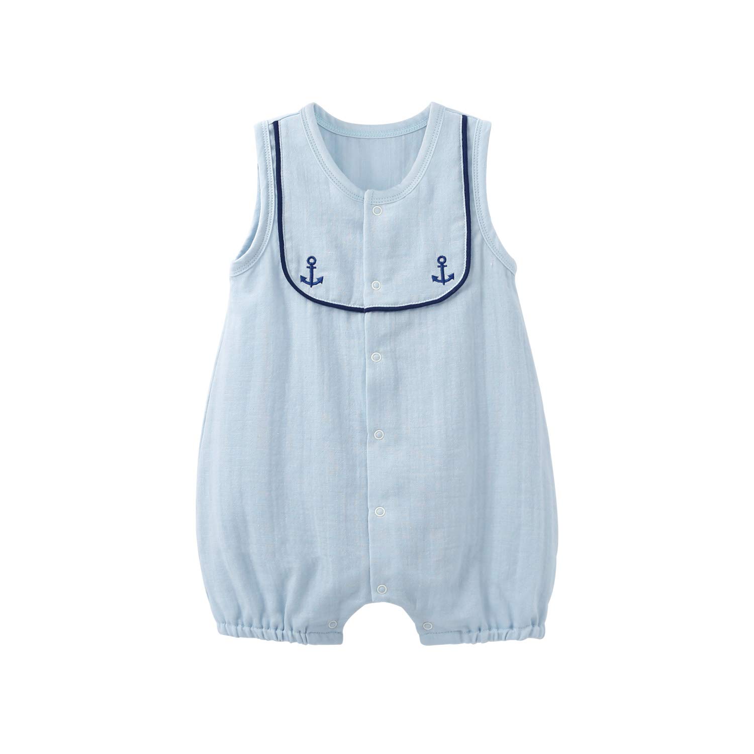 pureborn Baby Boy's Nautical Romper Sleeveless Summer Naval Style Cotton Sailor One Piece Outfit Blue Anchor 6-9 Months