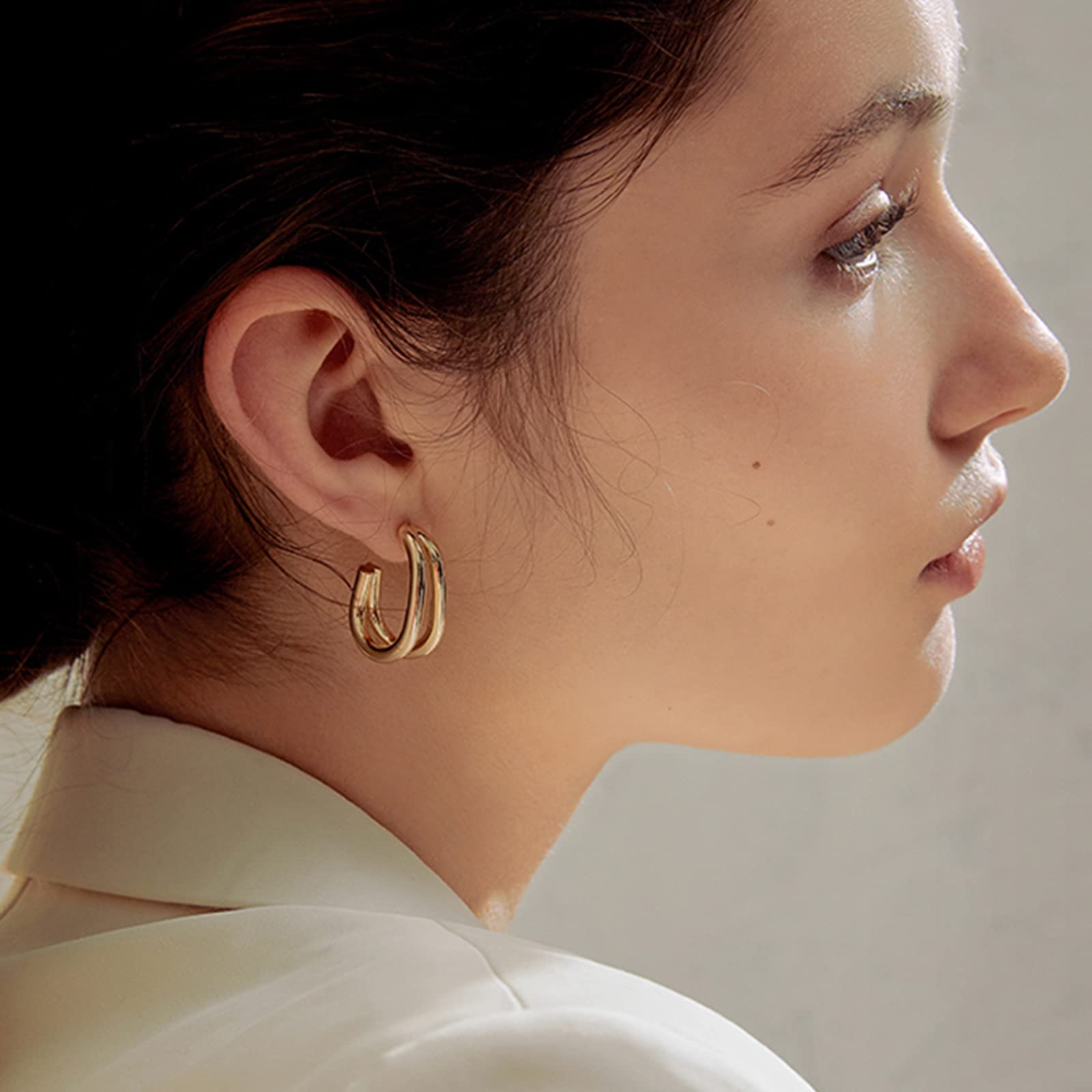 925 Sterling Silver Post Gold Double Arc Dangle Earrings for Women Girls Jewelry Gift