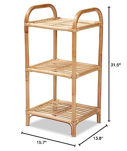Bali & pari Barras Modern Bohemian Natural Rattan 3-Tier Display Shelf