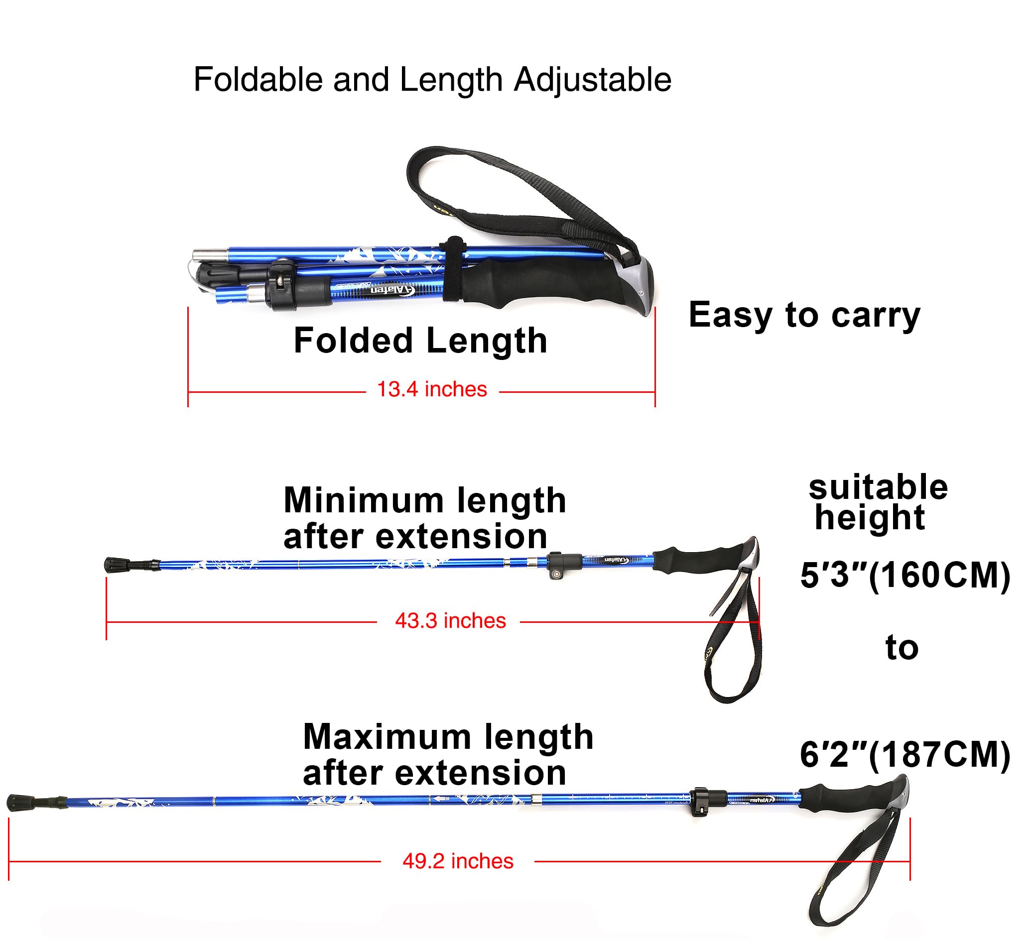 A ALAFEN Aluminum Collapsible Ultralight Travel Trekking Hiking Pole for Men and Women, Blue 1PC