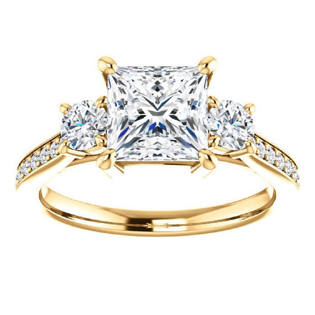 925 Silver, 10K/14K/18K Solid Gold Handmade Engagement Ring, 3 CT Princess Cut Moissanite Solitaire Ring, Wedding Ring for Women/Her, Anniversary/Promise Gifts, VVS1 Colorless (14K Solid Yellow Gold)