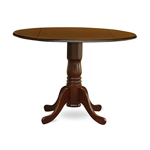 East West Furniture DLAB3-MAH-18 3 Piece Dining Set Contains a Round Dining Room Table with Dropleaf and 2 Coffee Linen Fabric Upholstered Parson Chairs, 42x42 Inch, Mahogany