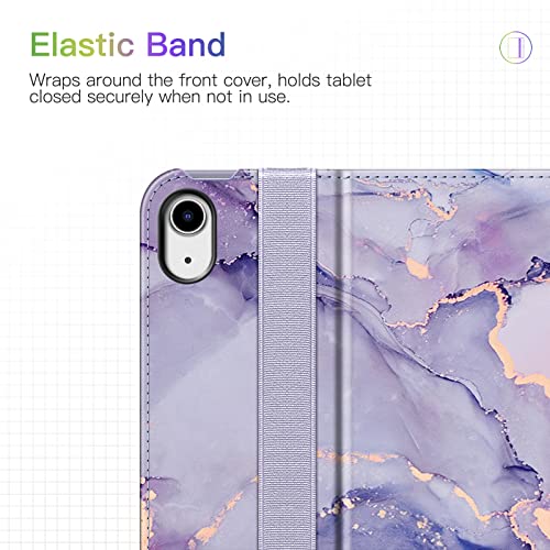 Fintie Case for iPad Air 5th Generation (2022) / 4th Generation (2020) 10.9 Inch, Multi-Angle Viewing Protective Cover with Pencil Holder & Pocket, Auto Sleep/Wake, Lilac Marble