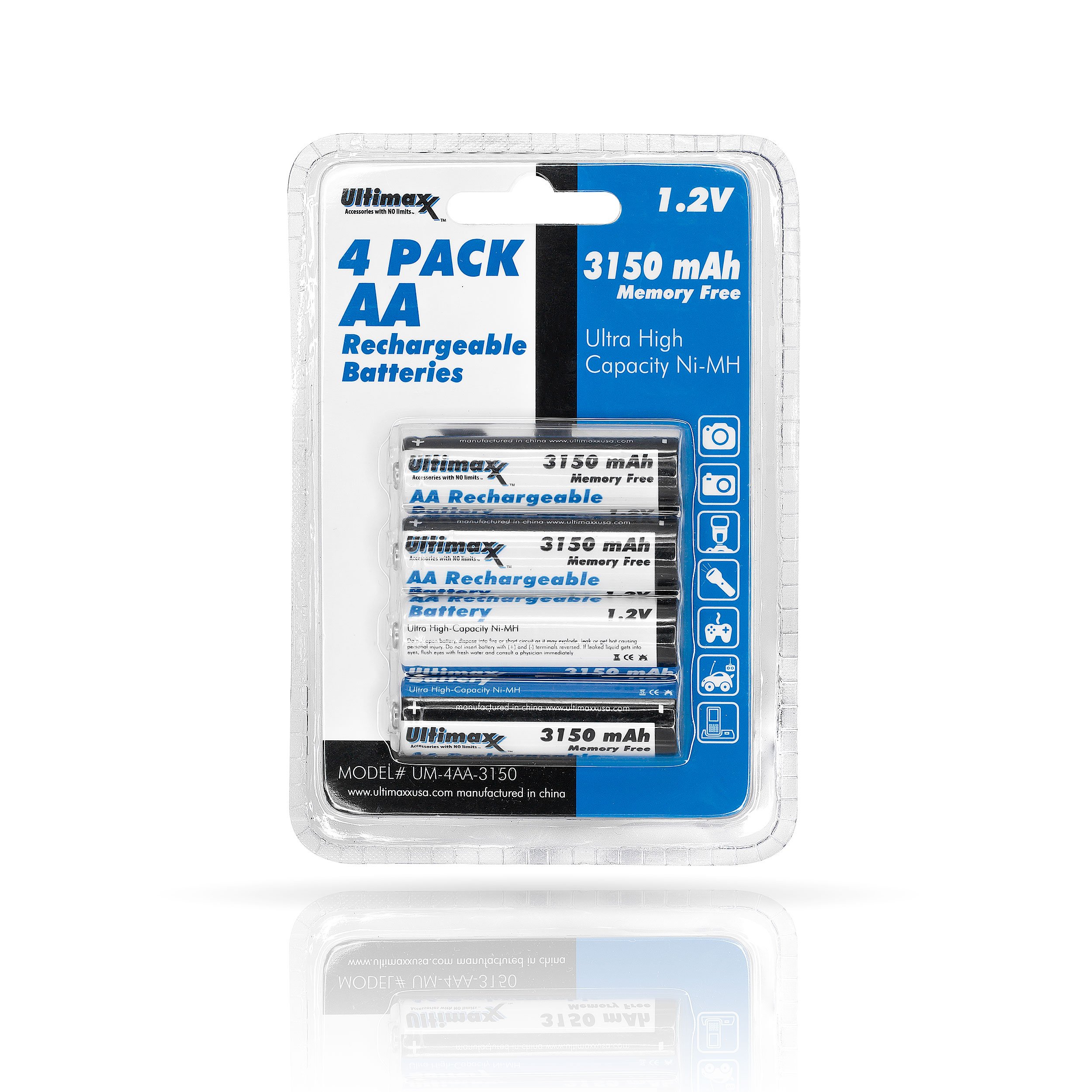 Ultimaxx 3150 mAh Rechargeable AA Batteries, Double A Battery - 20 Pack with NiMH Charger