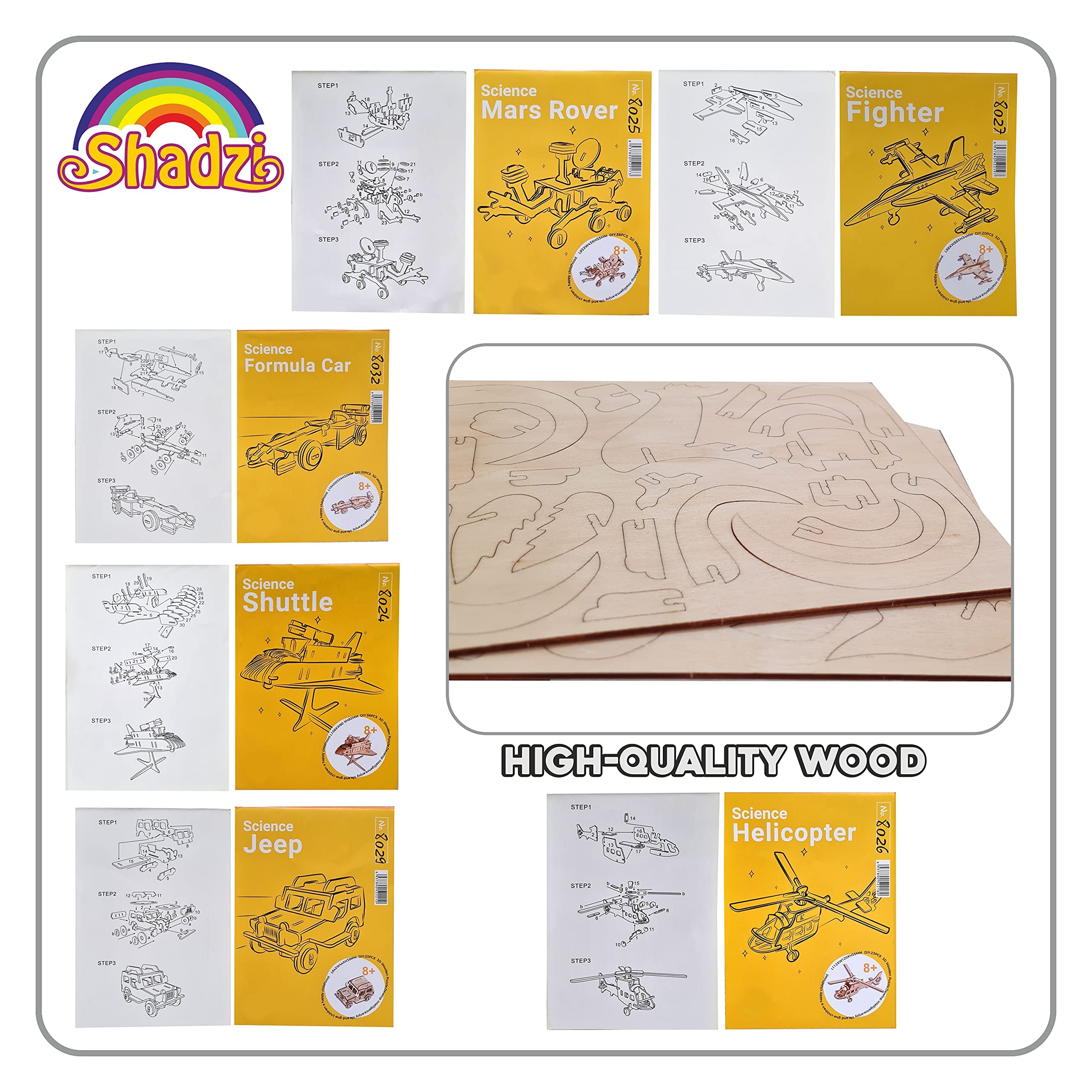 Wooden Puzzle 3D Miniature Vehicles Bundle DIY Set Wooden Model Kit 12 Pack, Model Building Craft, Puzzle toys Games for Kids and Adults