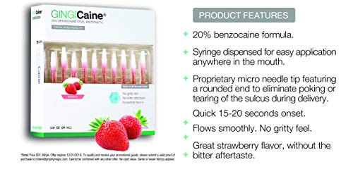 Prophy Magic Oral Anesthetic Gel in Syringe by GINGICaine, 1.2ml Strawberry Flavored Oral Anesthetic Gel for Smooth Local Anesthetic Application