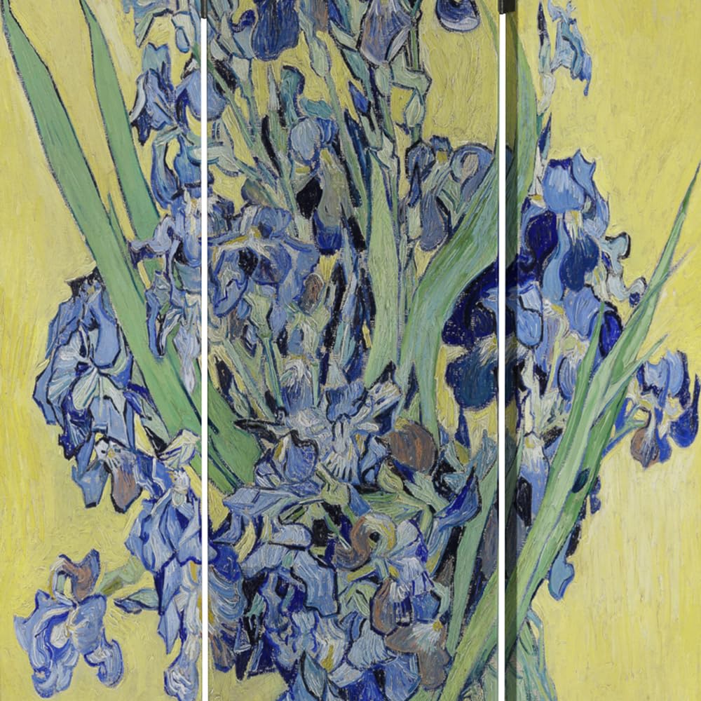 ARSTRIA 3-Panel Folding Room Divider Privacy Screen Van Gogh's Vase with Irises Against a Yellow Background Painting Canvas Foldable Portable Room Separating Divider Partition Freestanding 71'' H