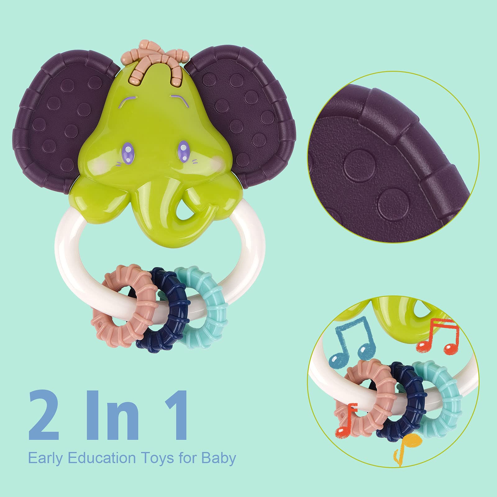 DAMEING Baby Rattle Teething Toys, Infant Sensory Teethers Toy Set, Musical Shaker Grab and Spin Early Educational Newborn Toys for 0 3 6 9 12 Months Babies Boy Girl