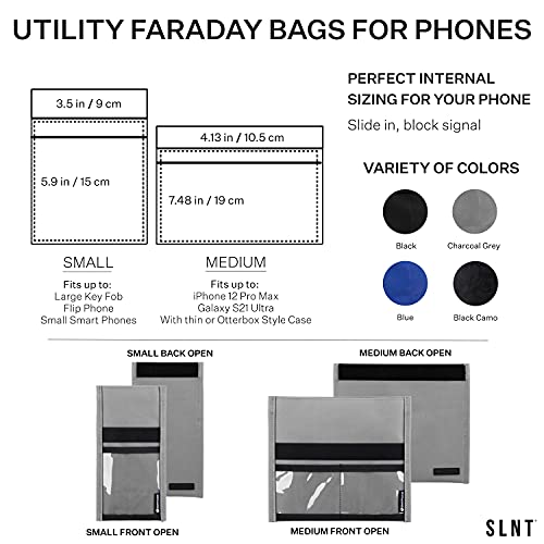 Silent Pocket SLNT Quick Access Smartphone Faraday Bag Waterproof Signal Blocking Nylon, Device Shielding for iPhone, Samsung Galaxy, Most Phones - Travel, Privacy, Anti-Hacking (Black, Medium)