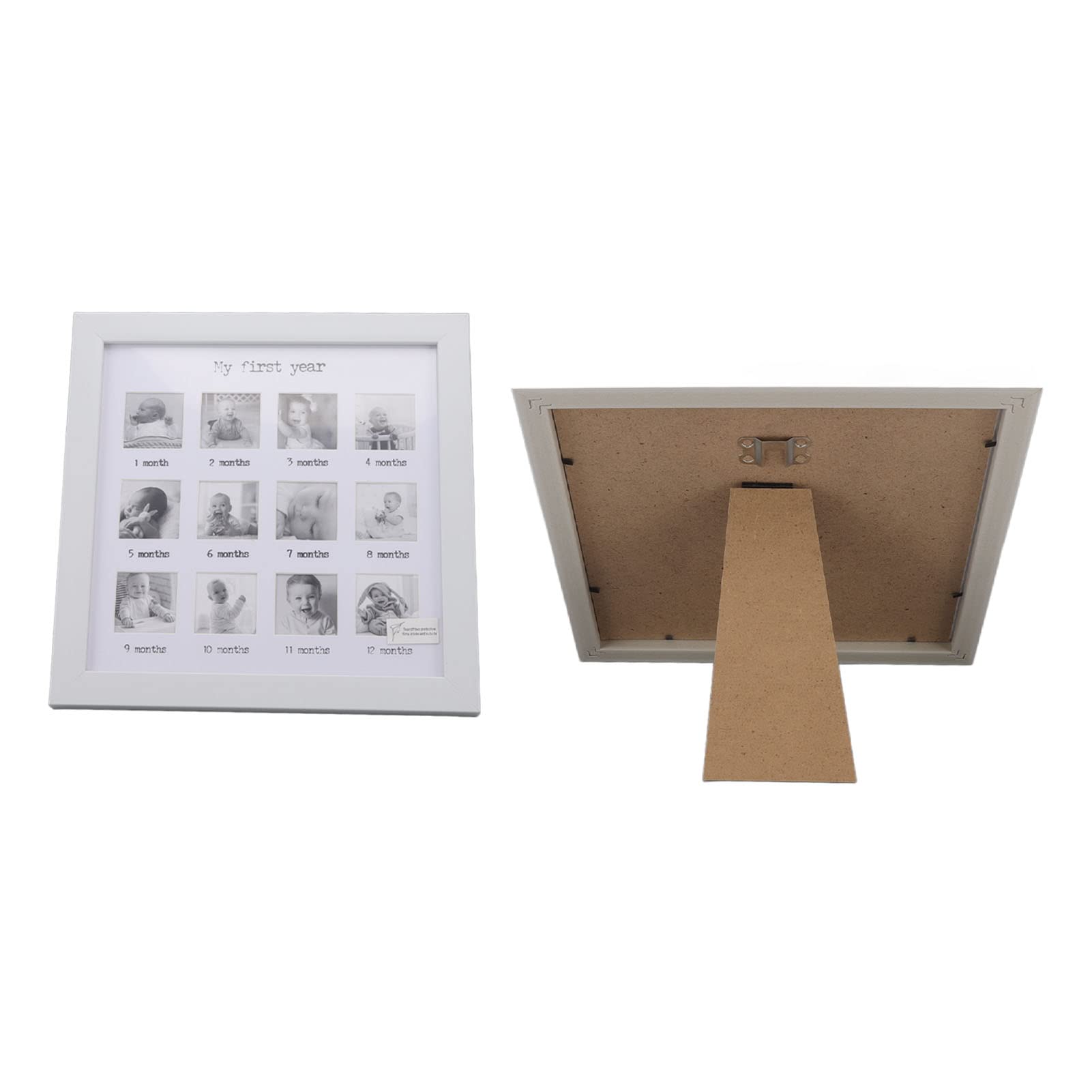 Aqur2020 Baby First Year Picture Frame, White, Rectangular, Plastic, Horizontal, Unisex Adult, 25x25x1.8 cm / 9.8x9.8x0.7 in