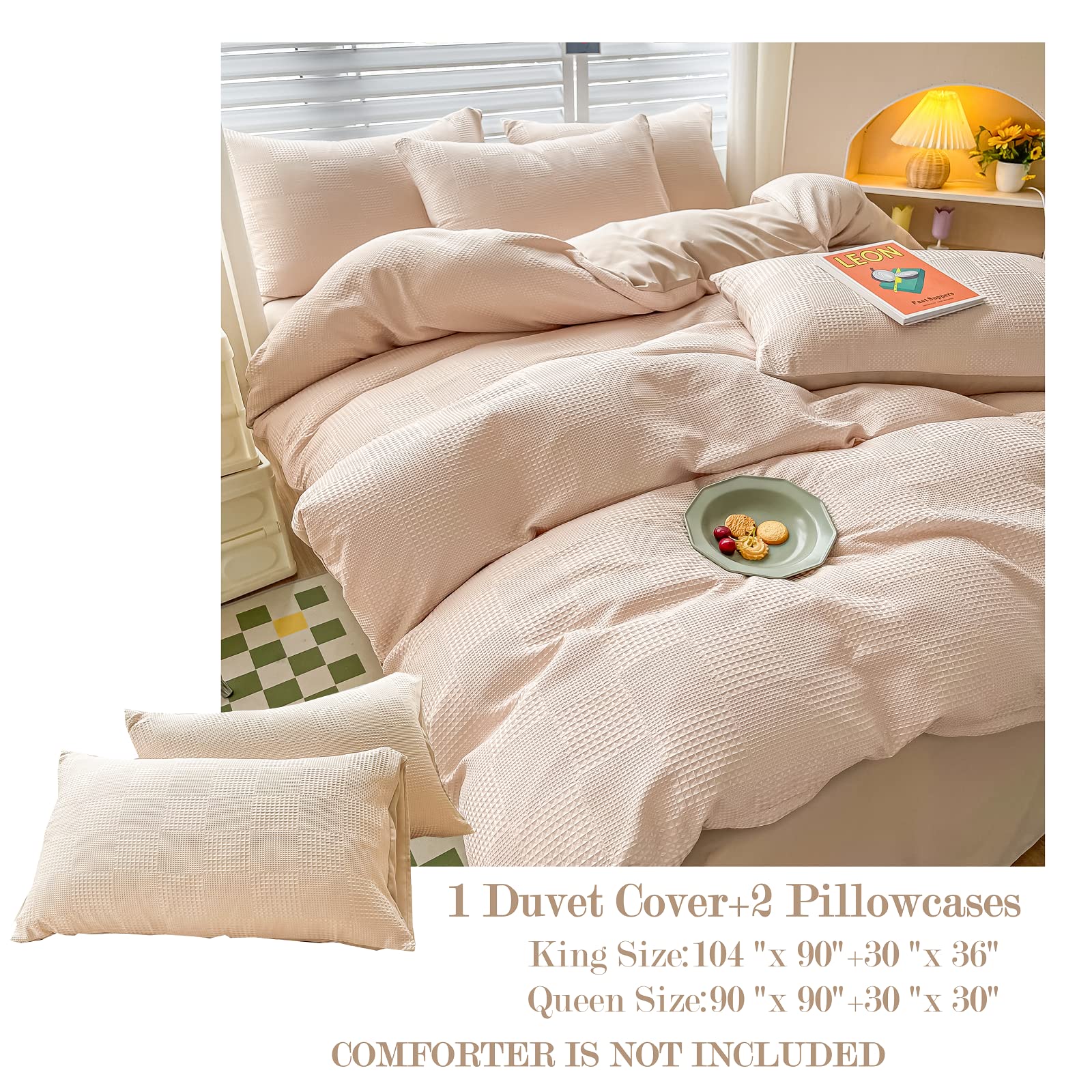 Beyeutao Brown Waffle Duvet Cover Ultra Soft Washable Queen Duvet Cover Comforter Textured 3 Piece Bedding Set with Duvet Cover Pillowcases Zipper Closure.