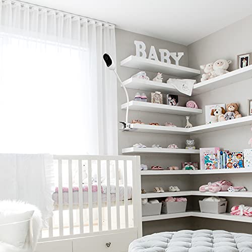Flexible Clip Mount Compatible with Owlet, Motorola and Other Baby Monitor Camera with 1/4 Threaded Hole Without Tools or Wall Damage - White