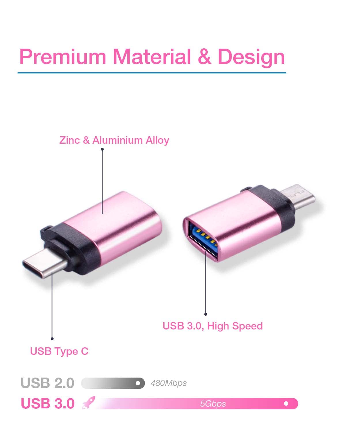 USB C to USB Adapter(5 Pack), USB C to USB 3.0 Adapter, USB Type-C to USB,Thunderbolt 3 to USB Female Adapter OTG for MacBook Pro/Air 2020/2019/2018/2017,iPad Pro 2020,More Type-C Devices(Pink)