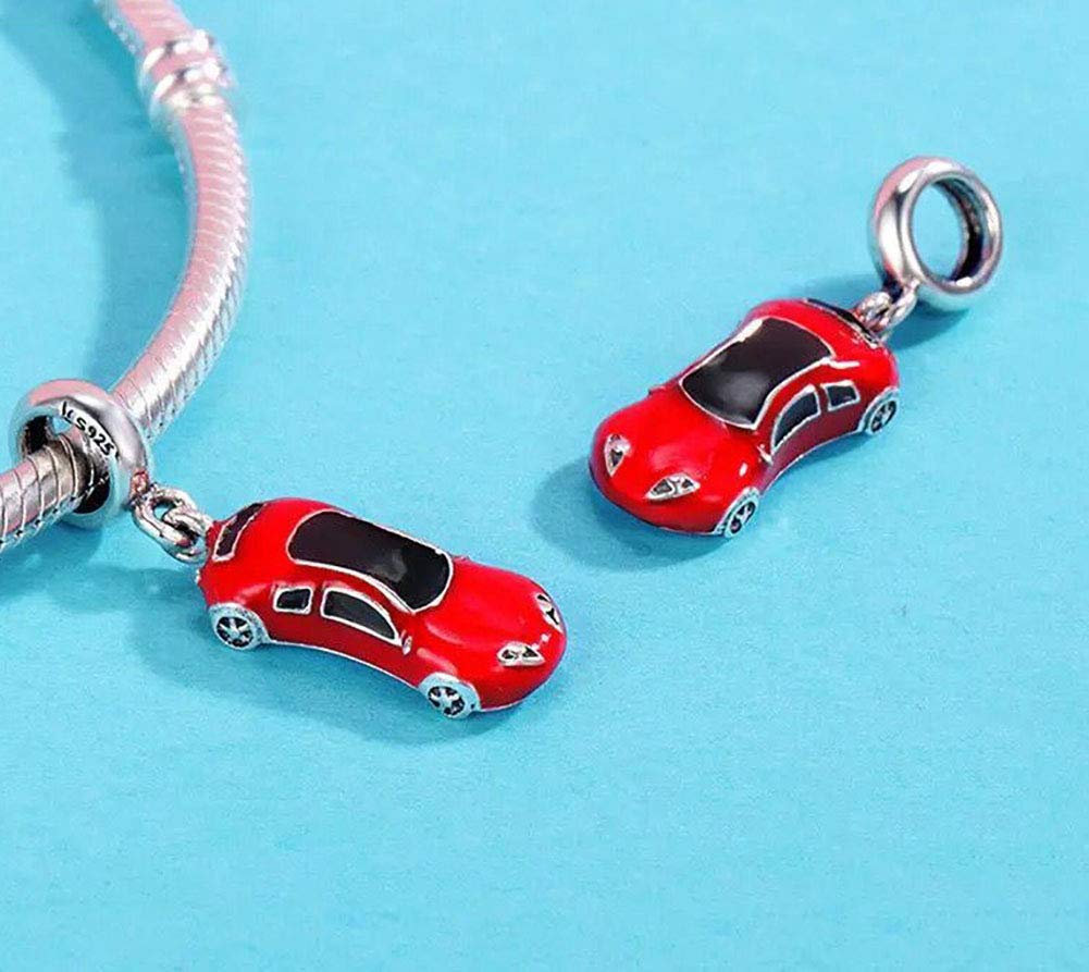 ABAOLALA Car Charm 925 Sterling Silver Toy car Charm Automobile Beads for Bracelet & Necklace (Red)