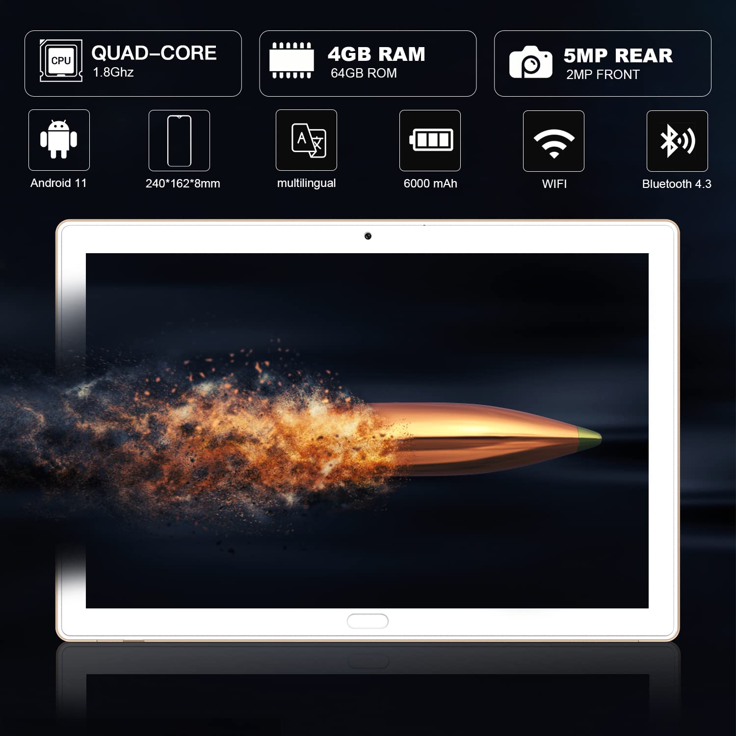 AOYODKG Android 11 Tablet 10 inch Built-in Camera with WiFi,Phablet 64GB Storage with 256GB Expand,IPS HD Touch Screen,2 in 1 Tablet with Keyboard,Gaming Tablet