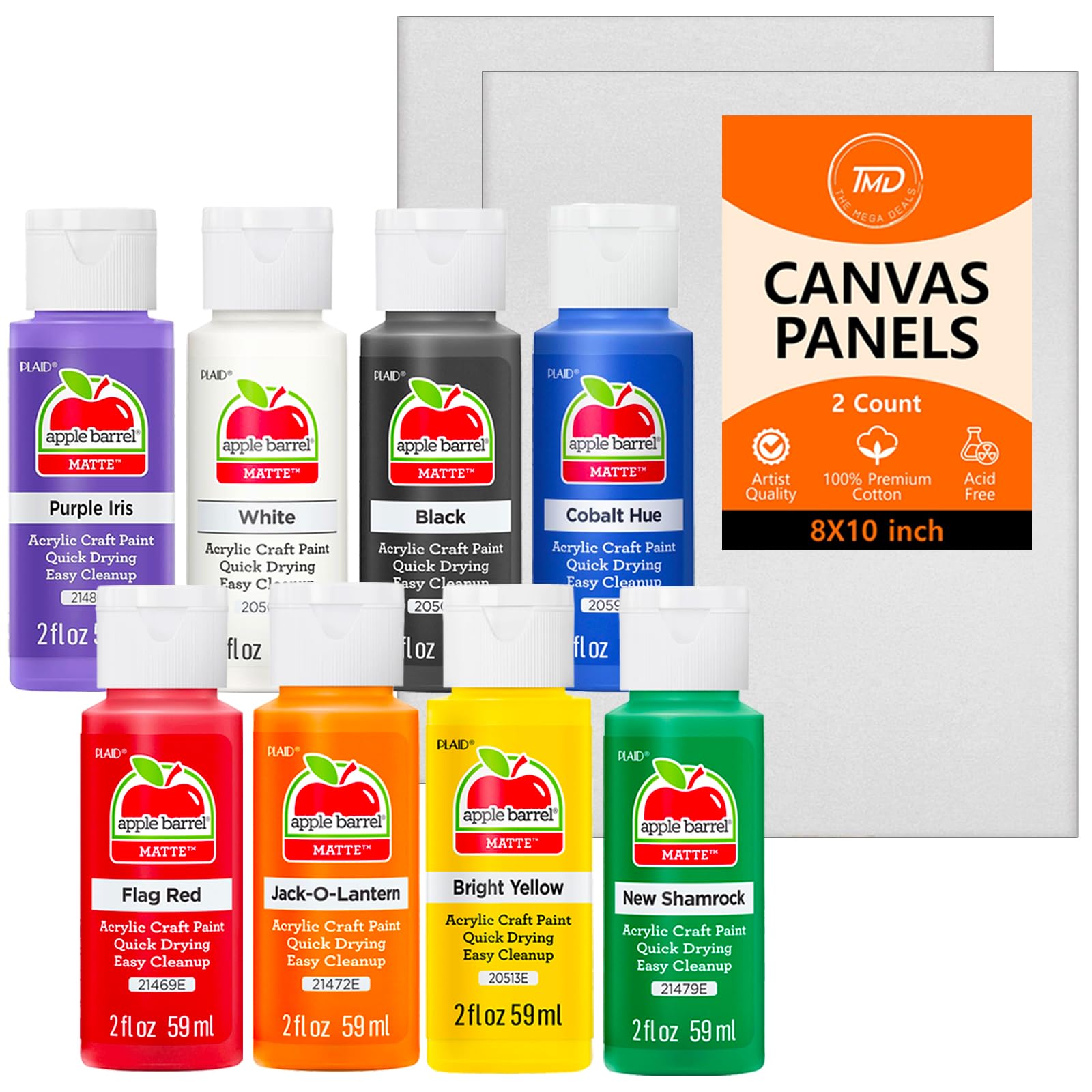 Acrylic Paint Set 24 Colors With 2 Canvases - Acrylic Paint Kit 2fl oz Bottles, Rich Pigmented, Matte Finish and Smooth Application Professional Acrylic Paint Sets for Adults and Kids Canvas Crafts