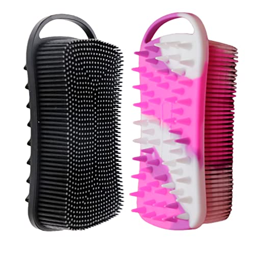Cinlitek 2Pack Dual Sided Silicone Body Scrubber for Exfoliating, Shower&Scalp Massage, 2 in 1 Bath&Shampoo Brush,Soft Body Exfoliator Silicone Loofah Shower Scrubber Brush for All Kinds of Skin