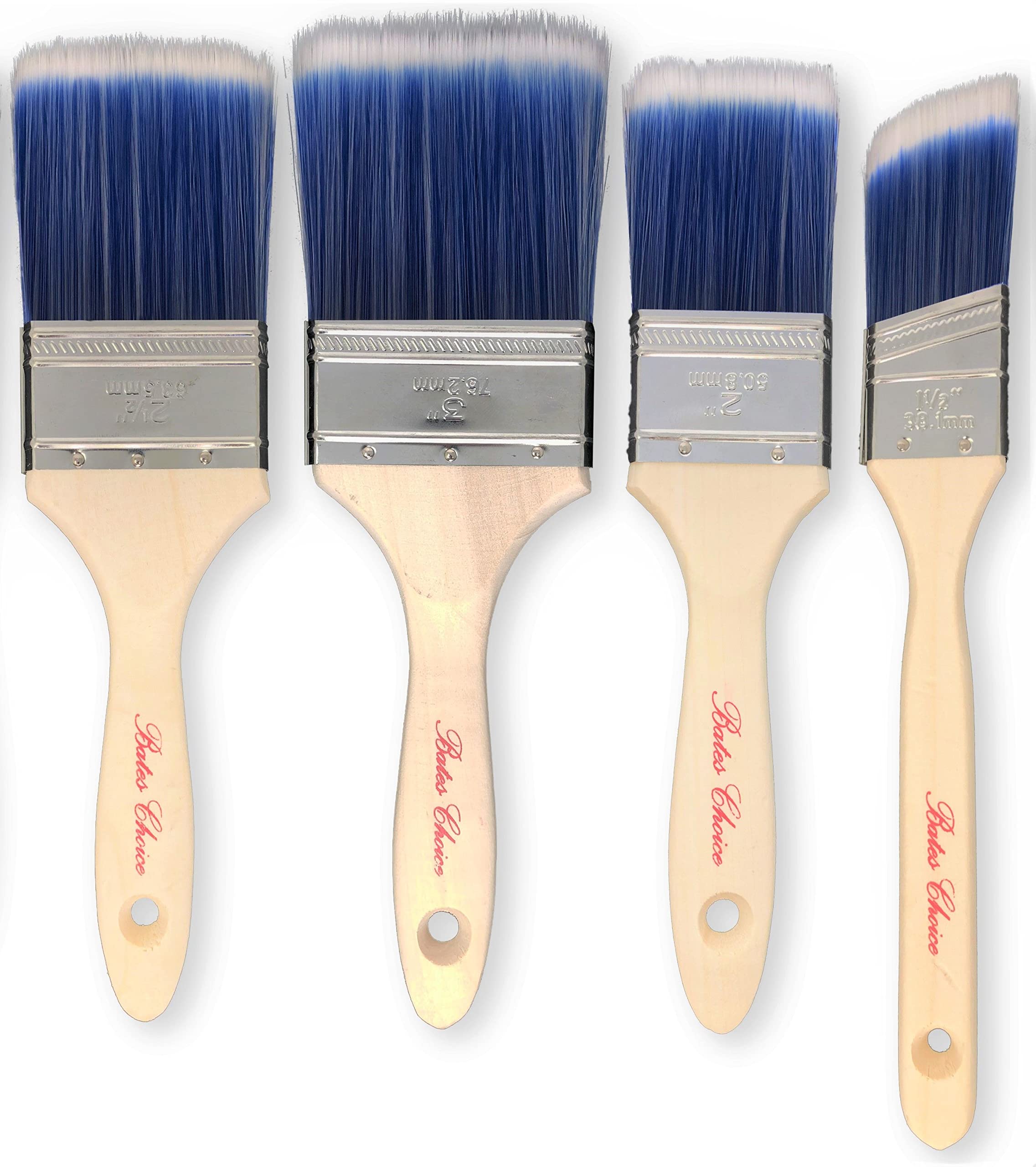Bates Paint Brushes - 4 Pack, Wood Handle, Paint Brush, Paint Brushes Set, Professional Wall Brush Set, House Paint Brush, Trim Paint Brush, Sash Paint Brush