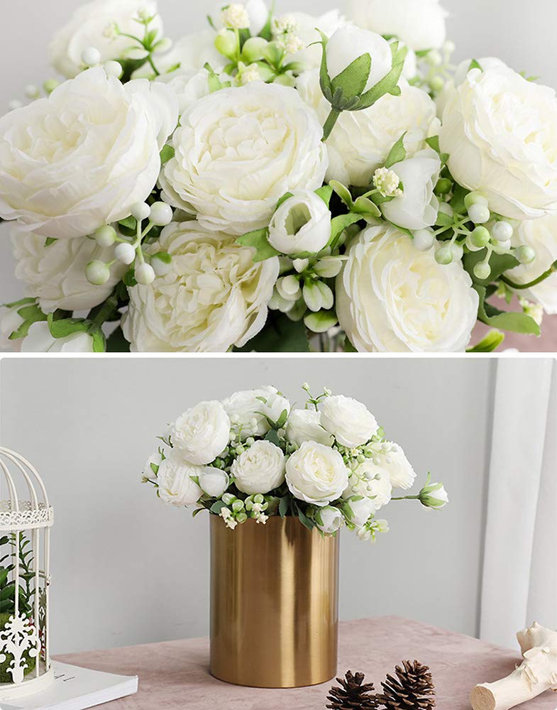 AIPOKE Artificial Persian White Rose 4pcs Bouquet with 20 Heads White Flowers for Home Garden Decor Wedding Party