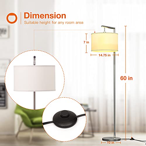 addlon Montage Modern Floor Lamp for Living Room Lighting - Bedroom & Nursery Standing Accent Lamp, Mid Century, 5' Tall Pole Light Overhangs Lamp, with LED Bulb - Nickle