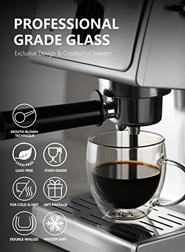 Sweese 8 oz Glass Coffee Cups - Double Wall Insulated Glass Coffee Mugs Set with Handle, Perfect for Espresso, Latte, Cappuccino, Set of 4-415.101
