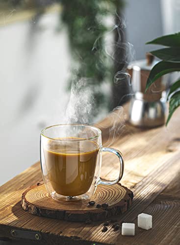 Sweese Double Wall Glass Coffee Mugs - 12.5 oz Insulated Clear Coffee Mugs Set of 2, Perfect for Espresso, Cappuccino, Latte, Americano, Tea Bag, Beverage (413.101)
