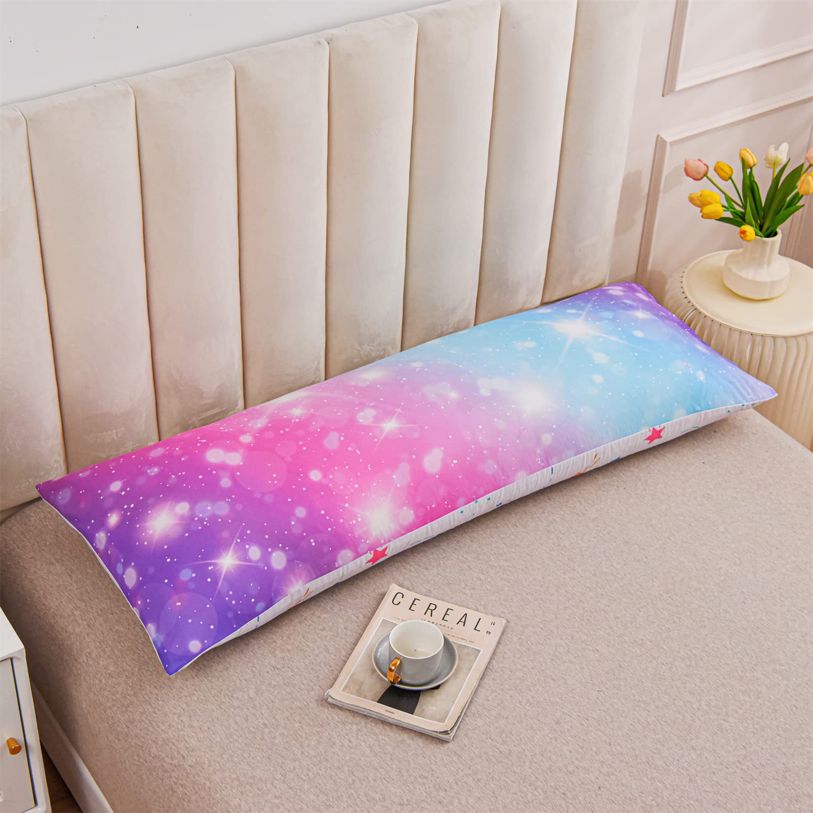 A Nice Night Gradient Glitter,Rainbow Galaxy Body Pillow Cover Pillowcase with Envelope Closure for Kids Adults,BluePurple