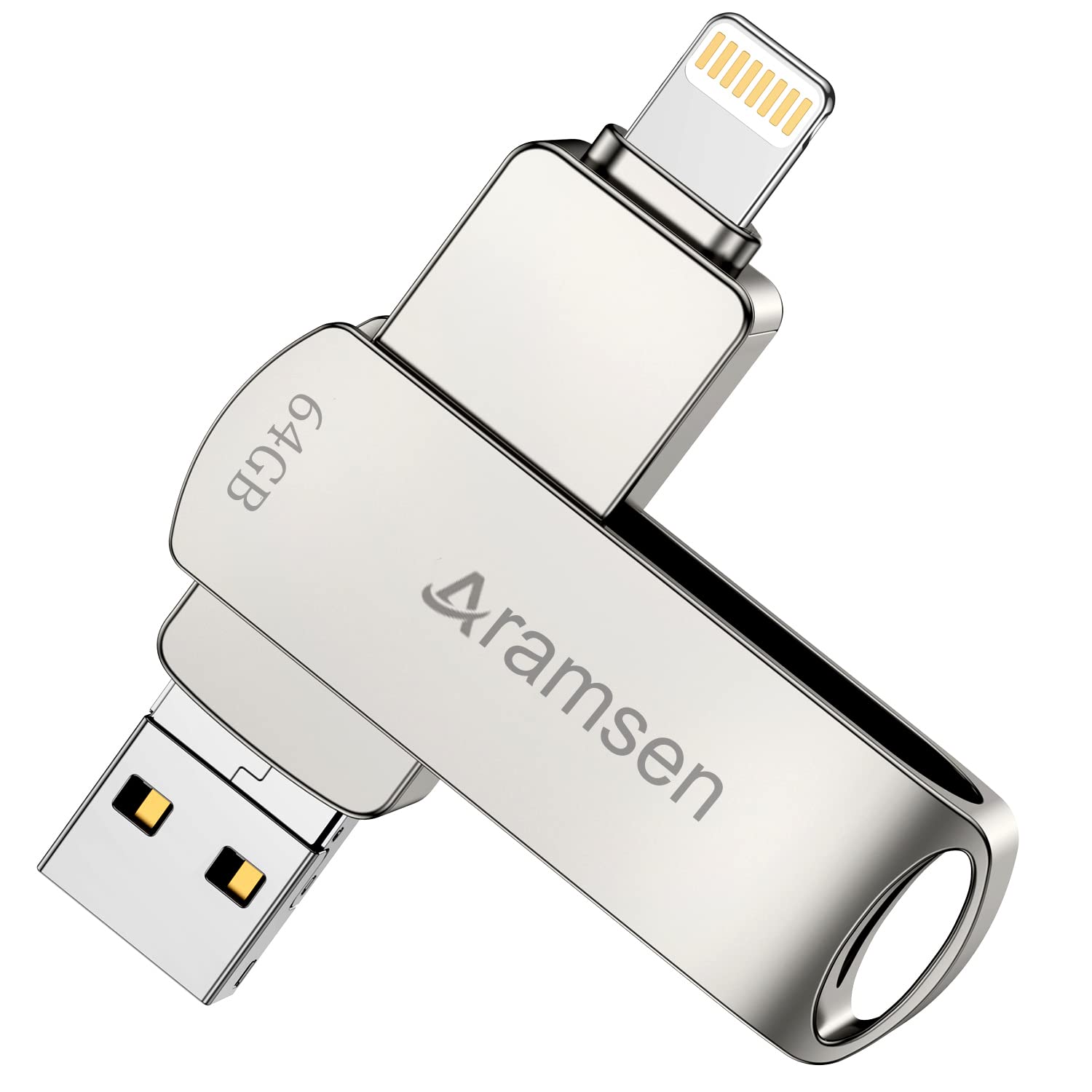 Aramsen Flash Drive 64GB Compatible for iPhone Photo Stick, USB 3.0 Flash Drive Photo Stick External Storage for iPhone/iPad/Android/PC (Silver)