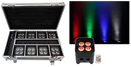 Rockville Best 50 Pack Black, 8 Rechargeable Wash Lights with Charging Flght Case, Wireless DMX, Includes Remote, 15 Hour Battery Life, Perfect for Events, Parties & DJs