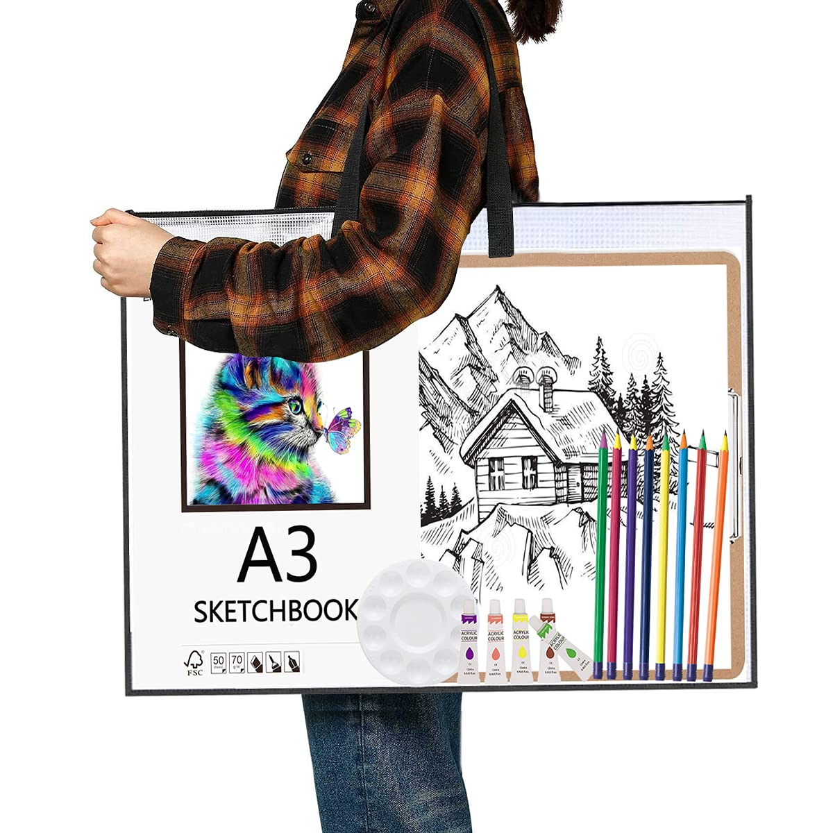 Art Portfolio Bag 19 x 25 inch, Large Poster Storage Bag with Handle and Zipper Portfolio Folder for Artworks, Charts and Teaching Classroom Organization (3 pack)