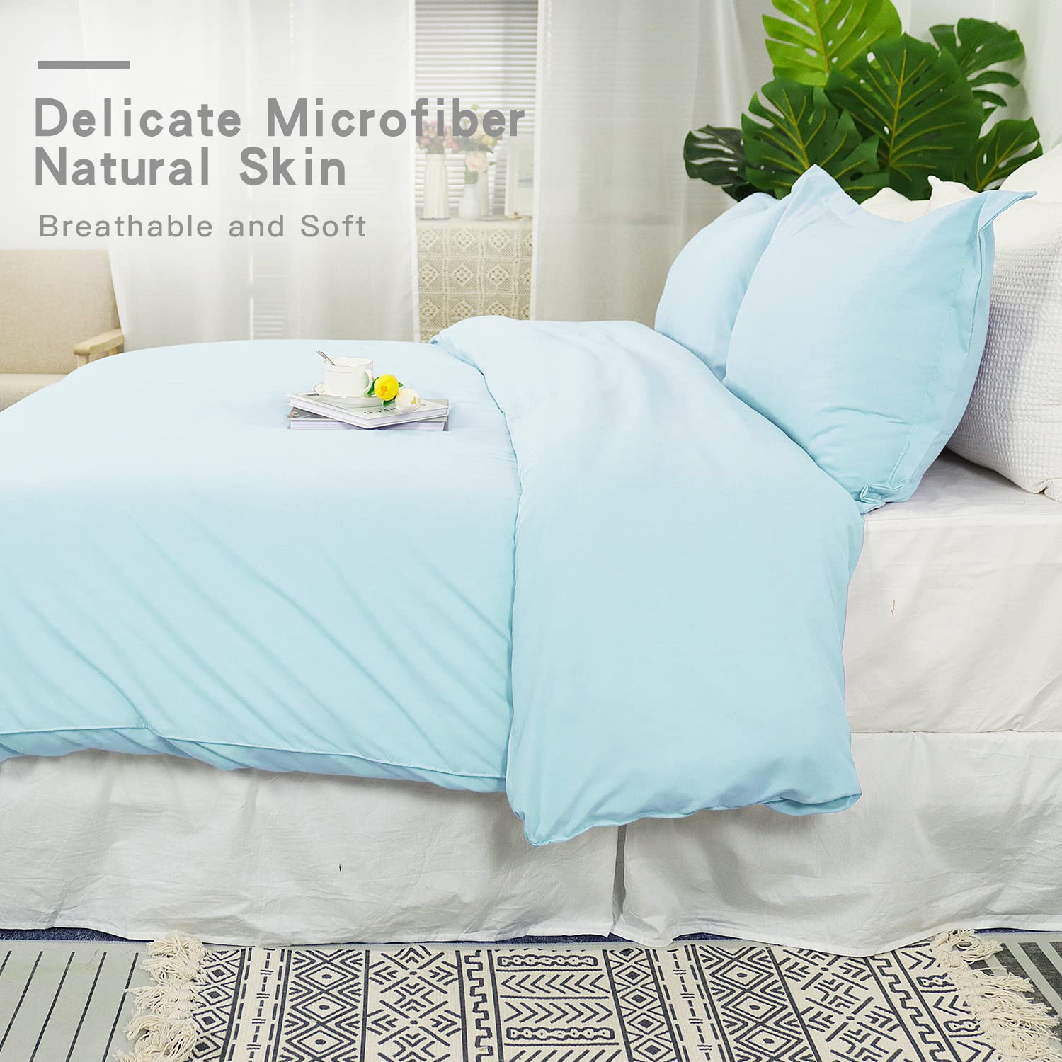 Helthep Duvet Cover King Size, Soft King Duvet Cover Set, 3 Pieces Double Brushed King Size Duvet Covers with Zipper Closure, 1 Duvet Cover 90x104 inches and 2 Pillow Shams(Blue)…