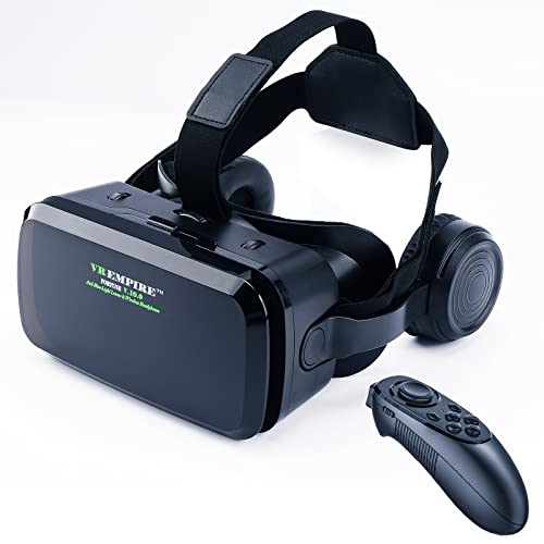 VR Headset Virtual Reality Headset 3D Glasses with 120°FOV, Anti-Blue-Light Lenses, Stereo Headset, for All Smartphones with Length Below 6.3 inch Such as iPhone & Samsung HTC HP LG etc (B)