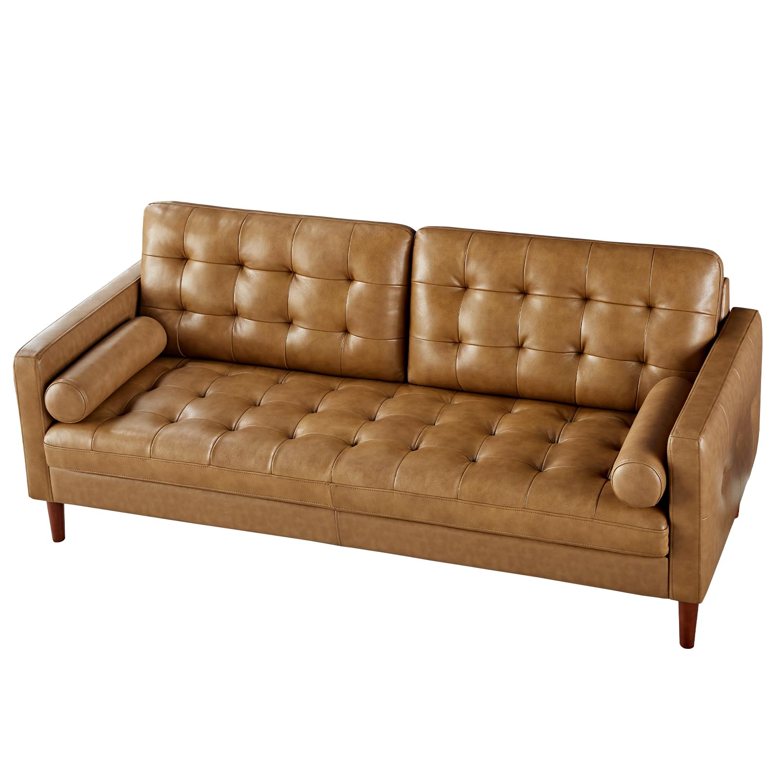 AMERLIFE Leather Sofa, 3 Seater Genuine Leather Sofa, Mid-Century Leather Sofa, Comfy Couch for Living Room-Dark Brown Leather Sofa Couch