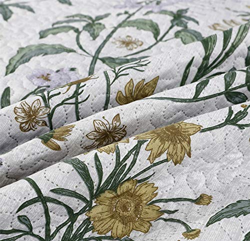 Floral Quilt Set King Size Bedspread Coverlet Green Yellow Flower Bedspread Set King Lightweight Quilt Bedding Spring Summer Floral Coverlet Soft Home Quilts Collection Bedding with 2 Pillowcases