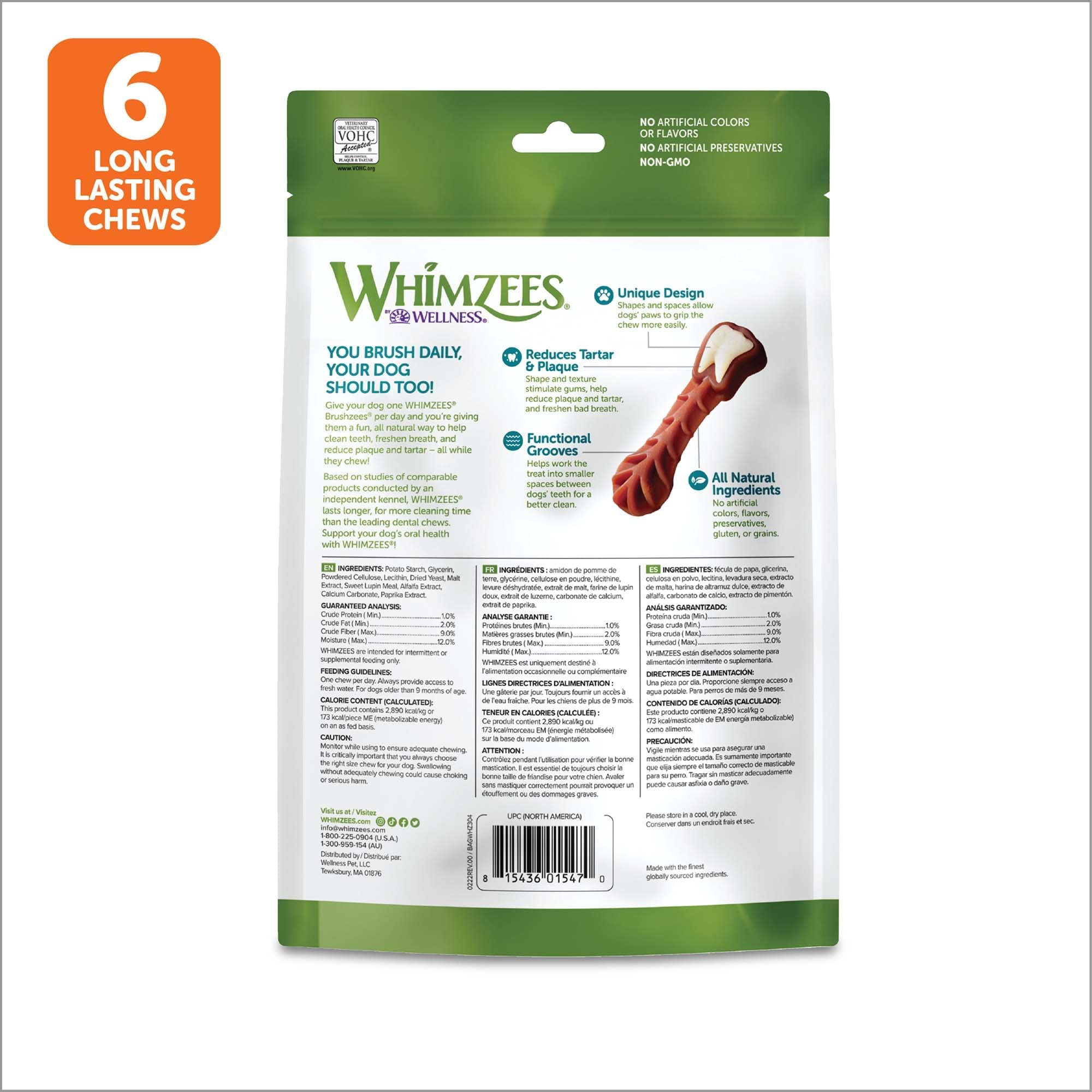 Whimzees Brushzees Dental Chews for Dogs (Large) and Veggie Sausage Dental Chews for Dogs (Large)