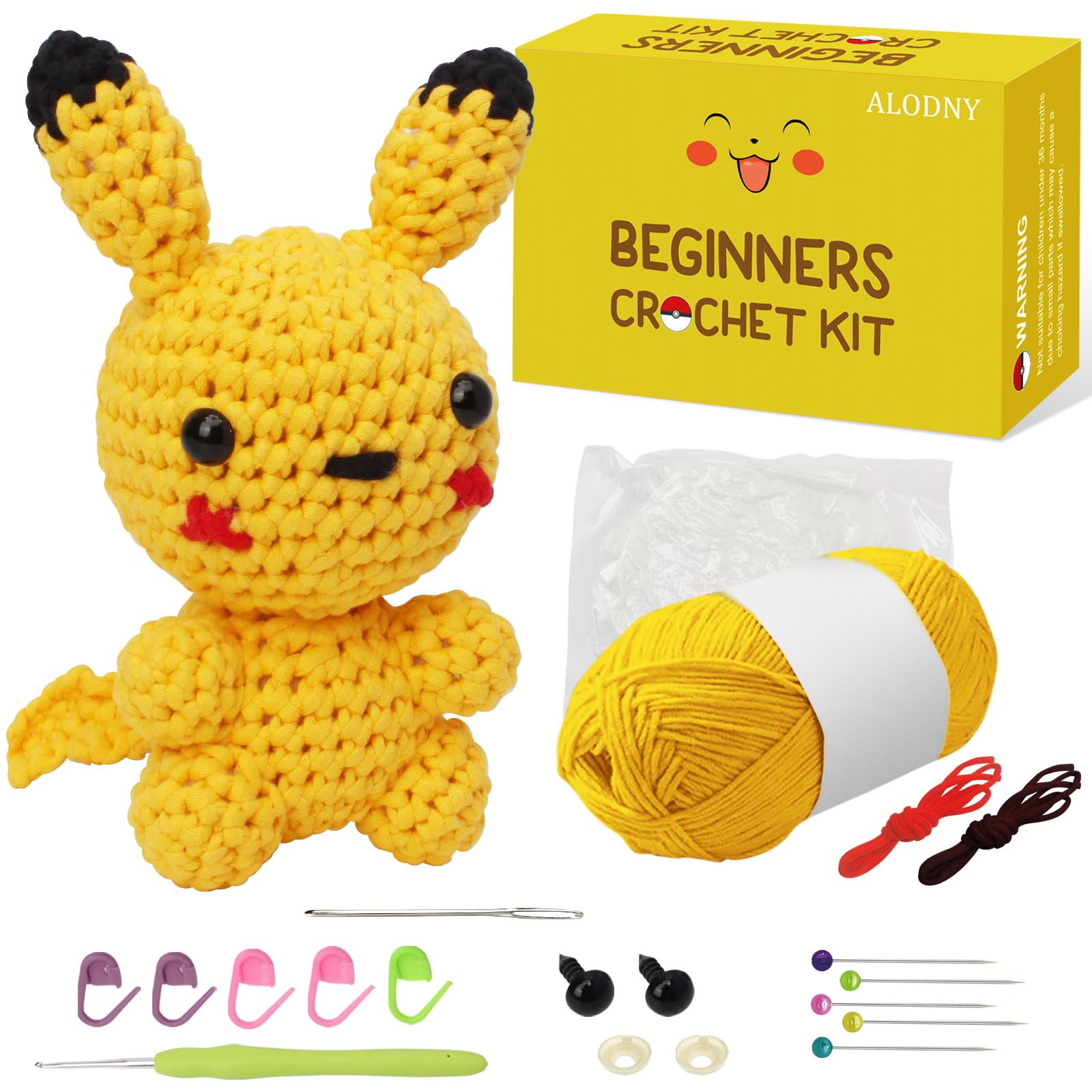ALODNY Crochet Kit for Beginners,Beginner Crochet Kit for Adults,Knitting Kits Hooks Yarn Set with Step-by-Step Video Tutorials (Yellow)