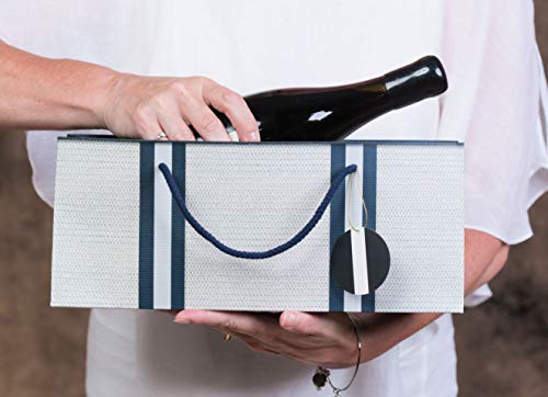 Simply Charmed Wine Gift Bags β White with Basket Weave Pattern and Navy Stripes Purse Style Set of 3