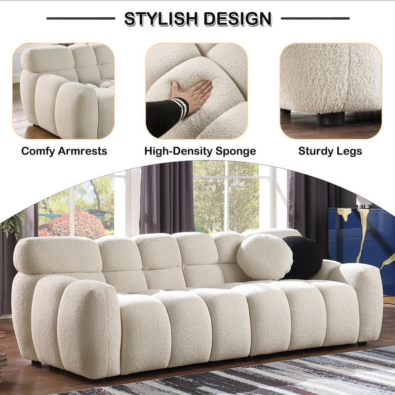 AZSJML 2 Piece Boucle Cloud Sofa Set, Modern Upholstered Sherpa Deep Seat Couch Loveseat, Comfy 3 Seater and 2 Seater Tufted Teddy Couch with Pillows for Living Room, Bedroom Apartment Office, Black