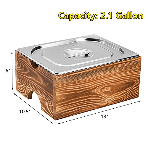 Frcctre Kitchen Compost Bin, 2.1 Gallon Countertop Compost Bin with Lid and Pinewood Box, Smell Proof and Rust Proof Stainless Steel Insert, Indoor Large Compost Bin Kitchen Counter