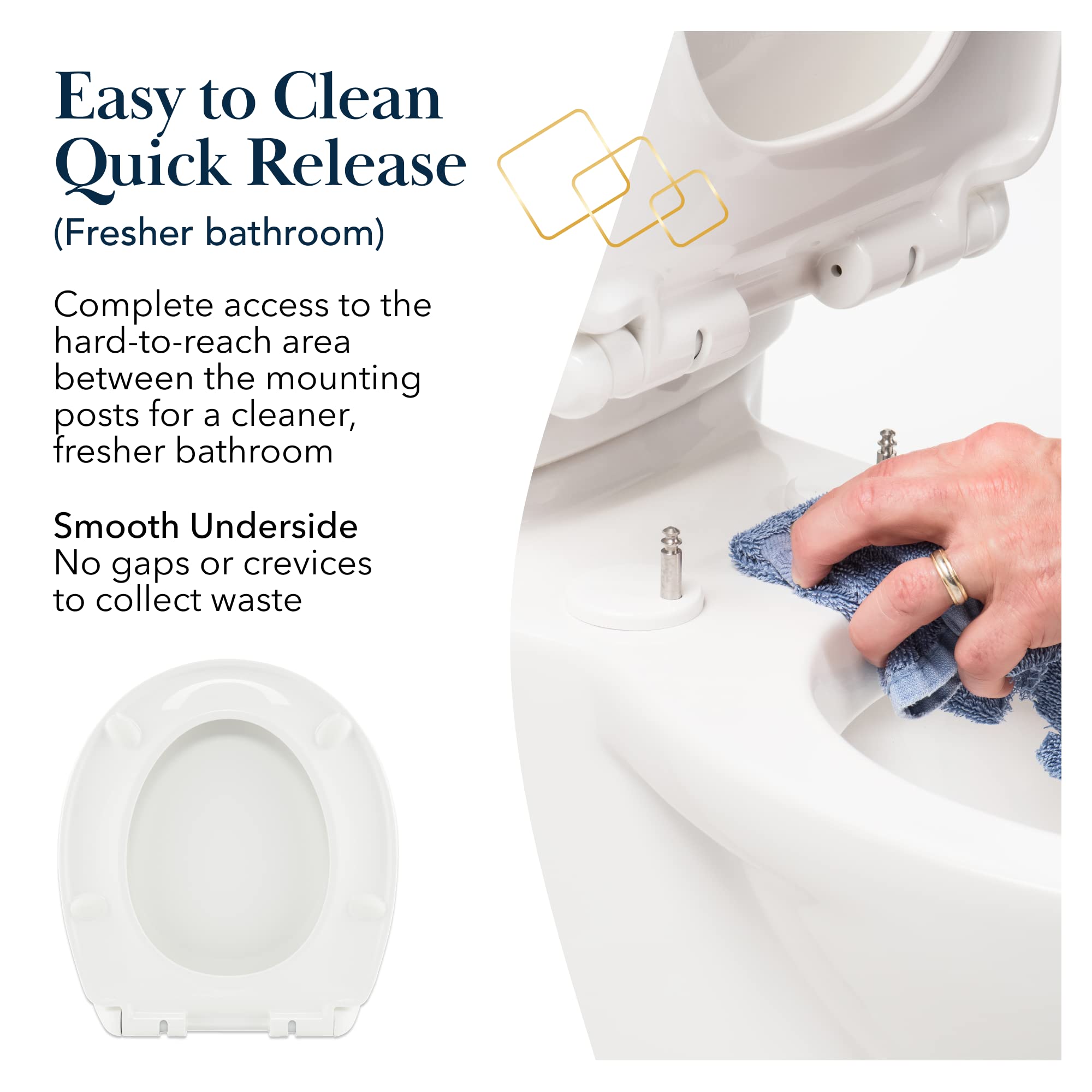 Bath Royale Slow Close Toilet Seat BR501-00 White Elongated, Stain-Resistant and Easy to Keep Clean, Heavy Duty Fits All Toilet Brands, Executive Series