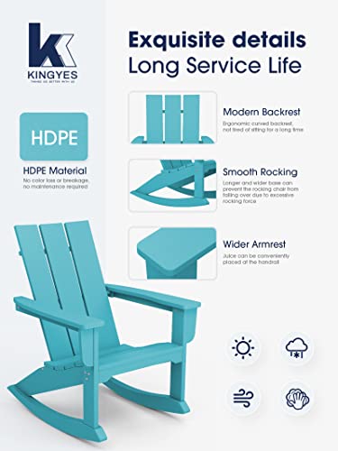 KINGYES Rocking Adirondack Chair |Modern Porch Rocker|Weather Resistant Rocking Chair|HDPE Curved Backrest Plastic Adirondack Rocker for Outdoor, Patio, Deck, Backyard - Tiffany