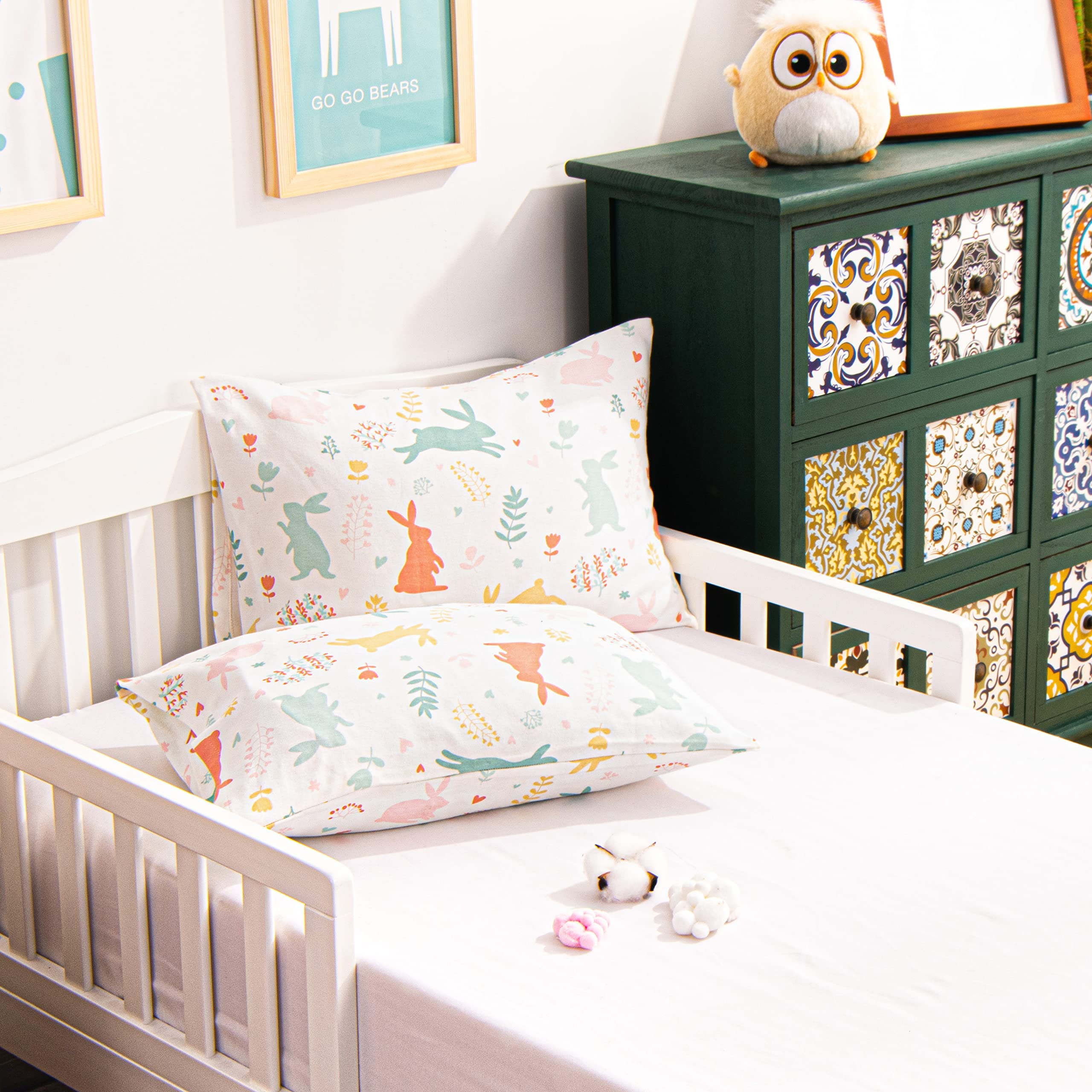 NTBAY Organic Cotton Toddler Pillowcases - Super Soft & Breathable Jersey Cotton Toddler Pillow Cases, 13βx18β Pillow Cases with Envelope Closure, Rabbits