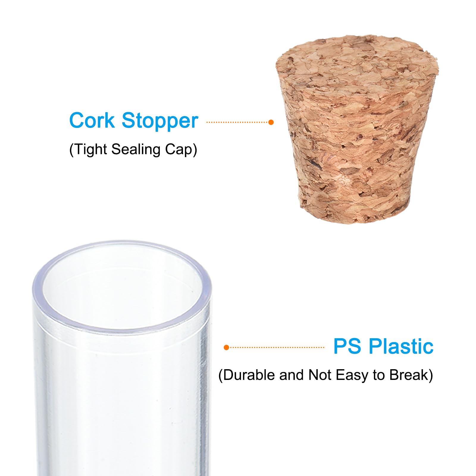 PATIKIL 13ml Plastic Test Tubes with Cork Stoppers, 15Pcs 150x15mm Tubes for Scientific Party Decoration Candy Bead Storage Bath Salt Lab Use, Clear