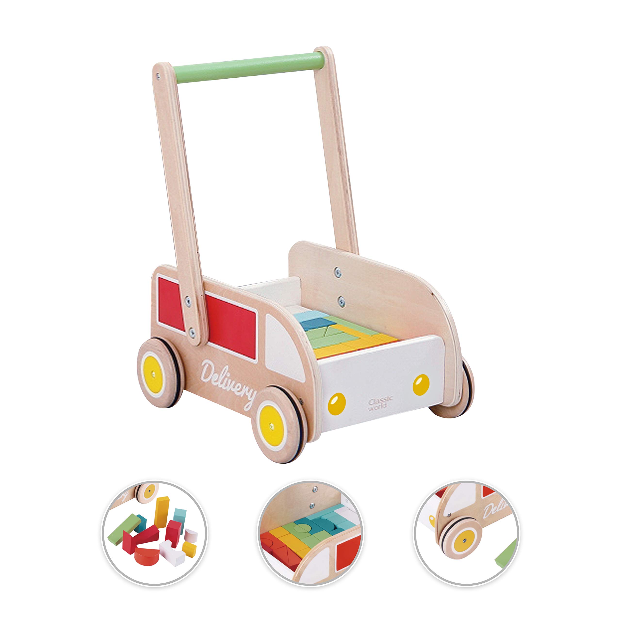 Classic World Baby Walker,Wooden Baby Learning Walker for Toddler Toys,Fox Blocks and Roll Cart Push Toy for 1 Year Old and up