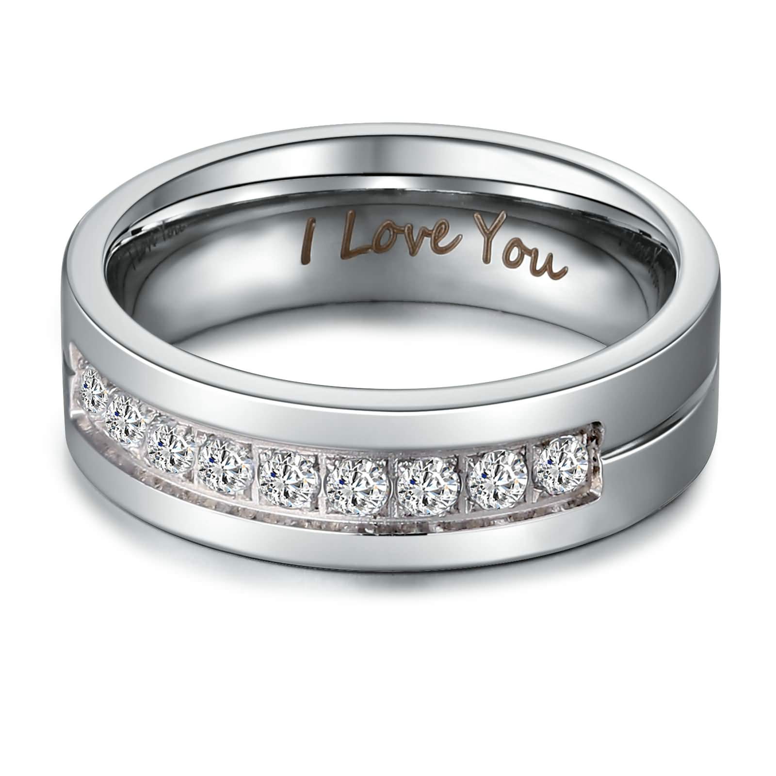 Aeici Silver Wedding Rings for Women, Size 9 Rings for Women Stainless Steel I Love You 6mm