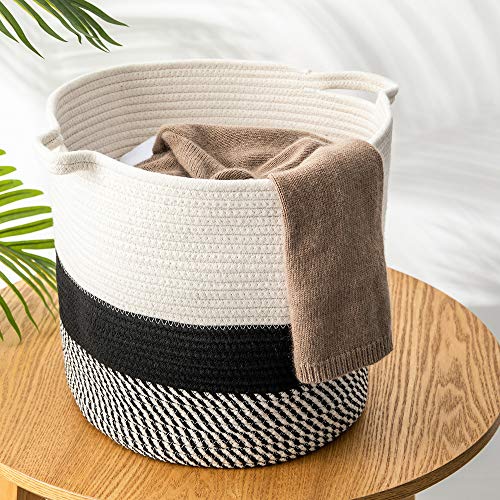 Aimjerry Cotton Rope Storage Basket 13" x 11"x 11" Decorative Woven Laundry Baskets with Handles for Living Room and Laundry