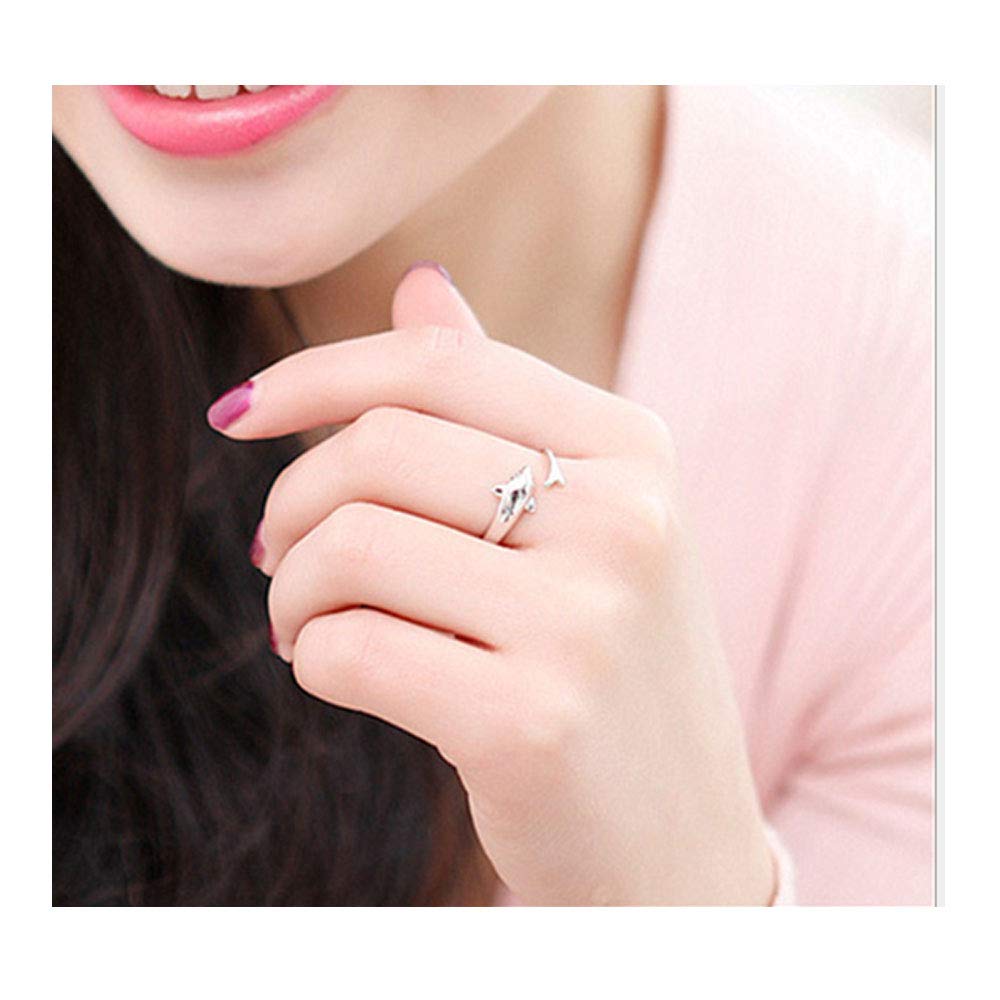 925 Sterling Silver Cute Dolphin Adjustable Rings for Women Girls Teen Dainty Small Tiny Tail Fish Wrap Statement Stacking Toe Finger Open Band Ring Dainty Jewelry Birthday Gift (silver)